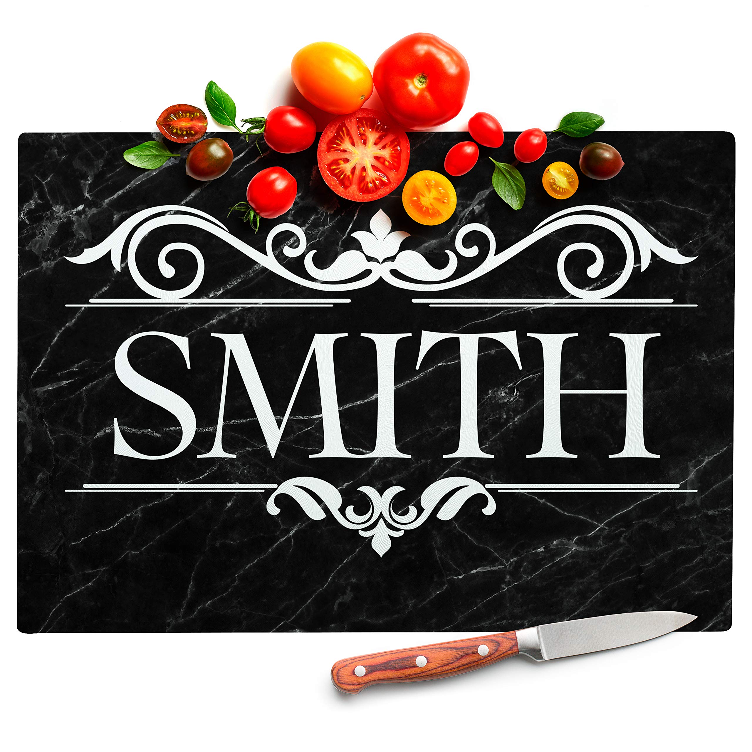 Personalized Kitchen Signs for Couples - 12 Marble Colors, 11x15 in - Glass Cutting Board - Wedding and Anniversary