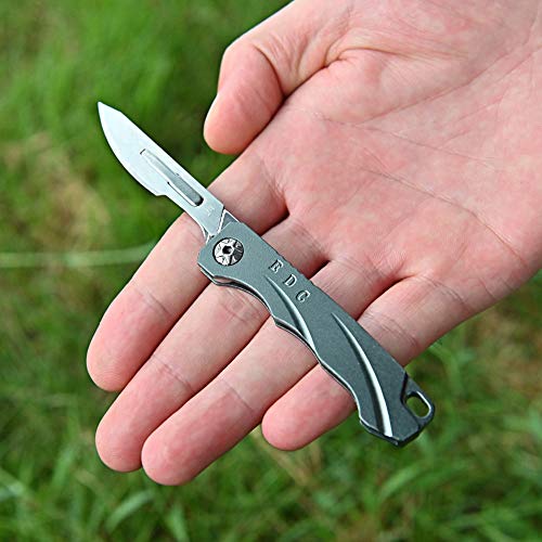 SZHOWORLD Mini EDC Pocket Knife,Aluminium Alloy Handle Carbon Steel Blade Folding Knife with 10 Extra Replaceable Blades,Portable Lightweight and Compact (Grey)
