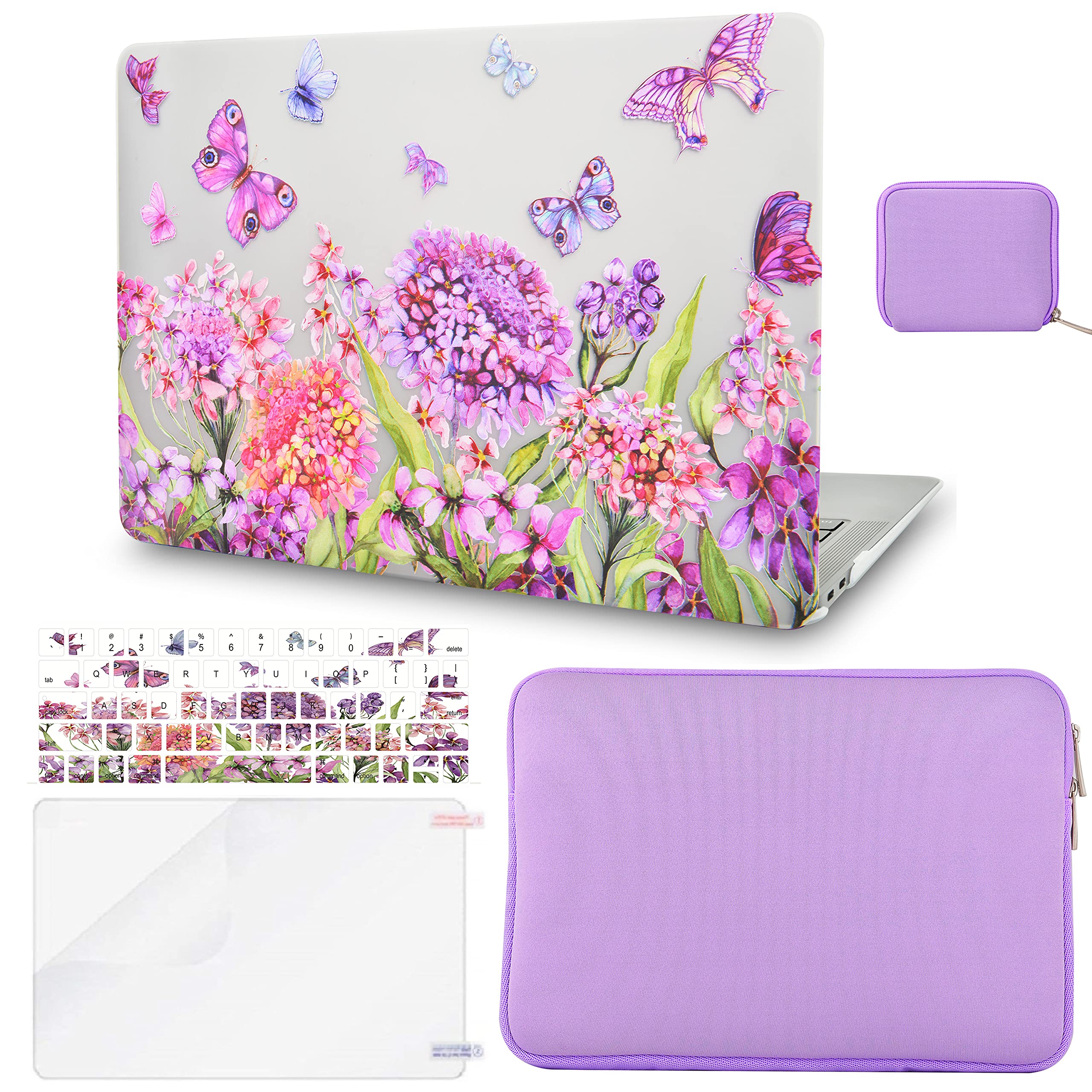 KECC Case Compatible with MacBook Air 13 inch Case A2337 M1 A2179 A1932 Retina Display + Touch ID Plastic Hard Shell + Keyboard Cover + Slim Sleeve + Screen Protector + Pouch(Clear Flowers Design 11)