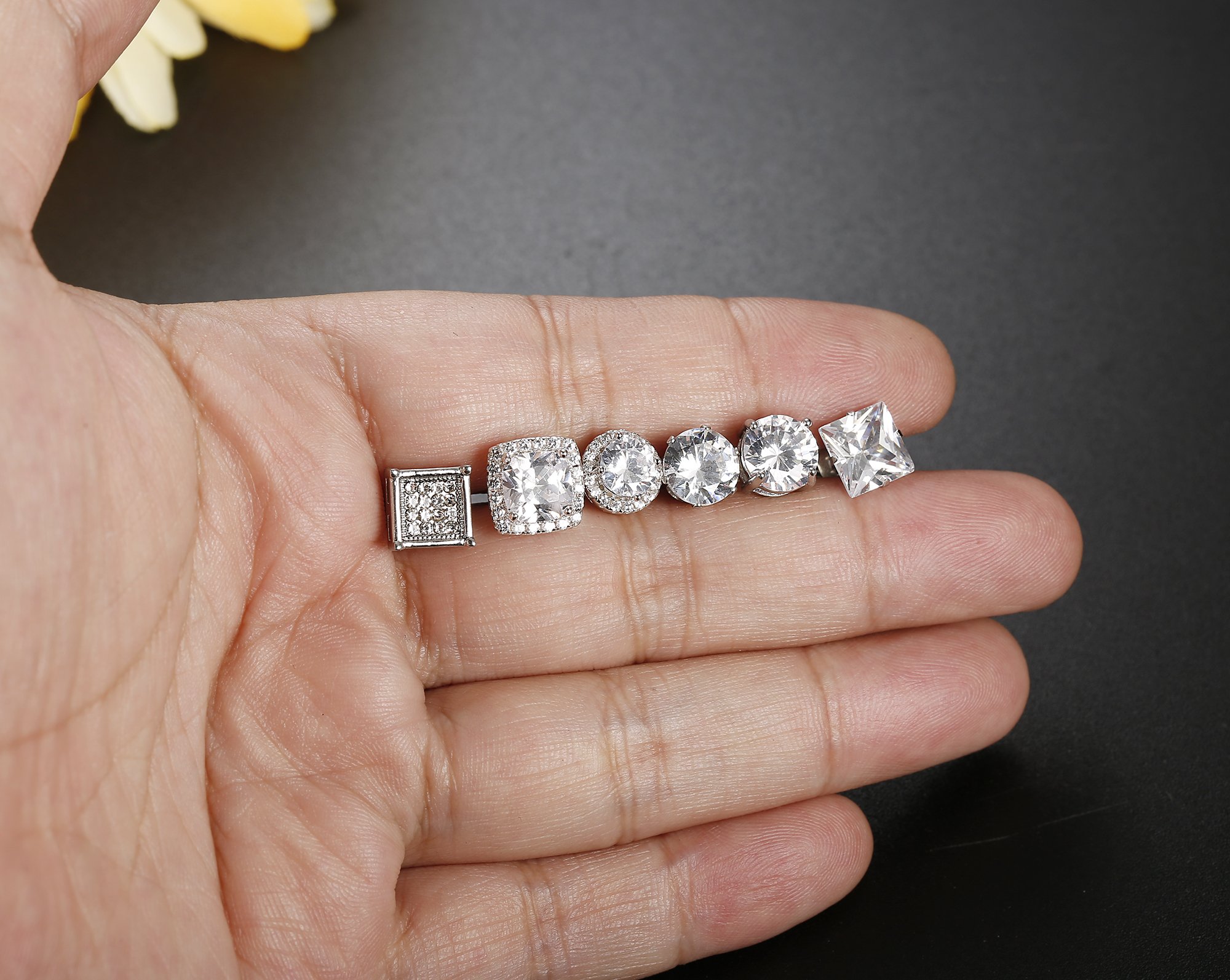 Jstyle Halo Cubic Zirconia Stud Earrings for Women Clear CZ Round Square Stud Earrings Set Ear Jewelry