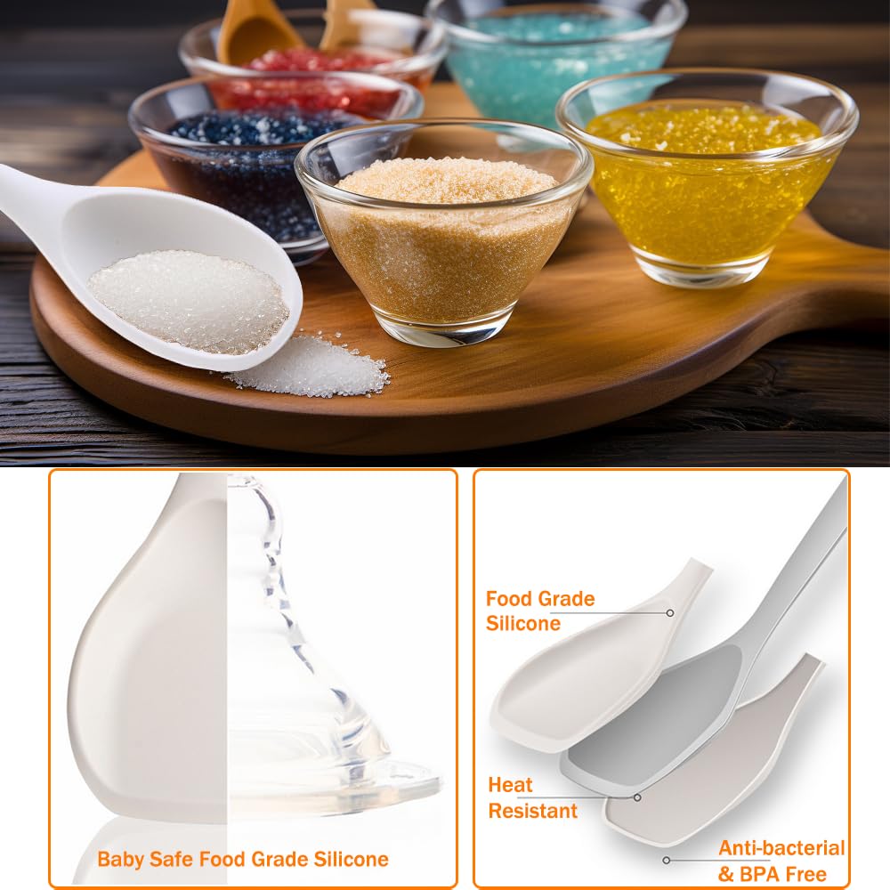 Large Silicone Cooking Spoons, Nonstick Solid Wooden Handle Kitchen Spoons, Heat Resistant Silicone Rubber Spoonula for Cooking, Serving, Basting, Mixing Tool, 13.2inch, Flexible Scraper (Khaki)