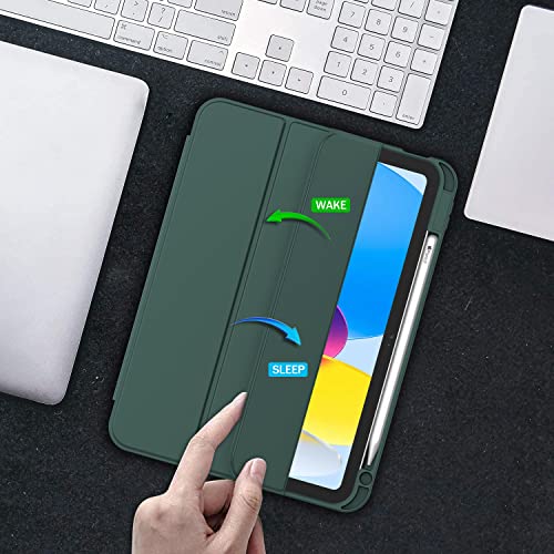ZryXal New iPad 10th Generation Case 10.9 Inch 2022 with Pencil Holder, Smart iPad Case with Soft TPU Back [Support Auto Wake/Sleep] (Midnight Green)