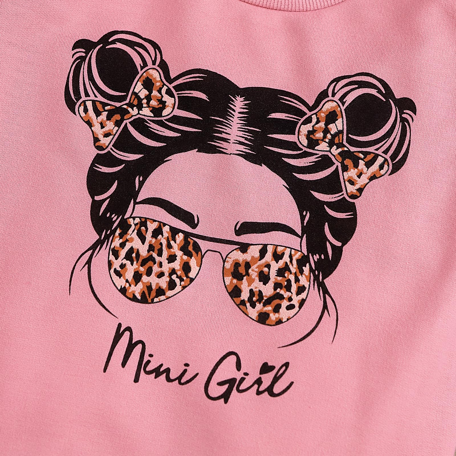 KIDLAGA Toddler Girl Clothes Figure Graphic Drop Shoulder Top Pullover Leopard Print Pants Fall Winter Outfit Set(5-6T)