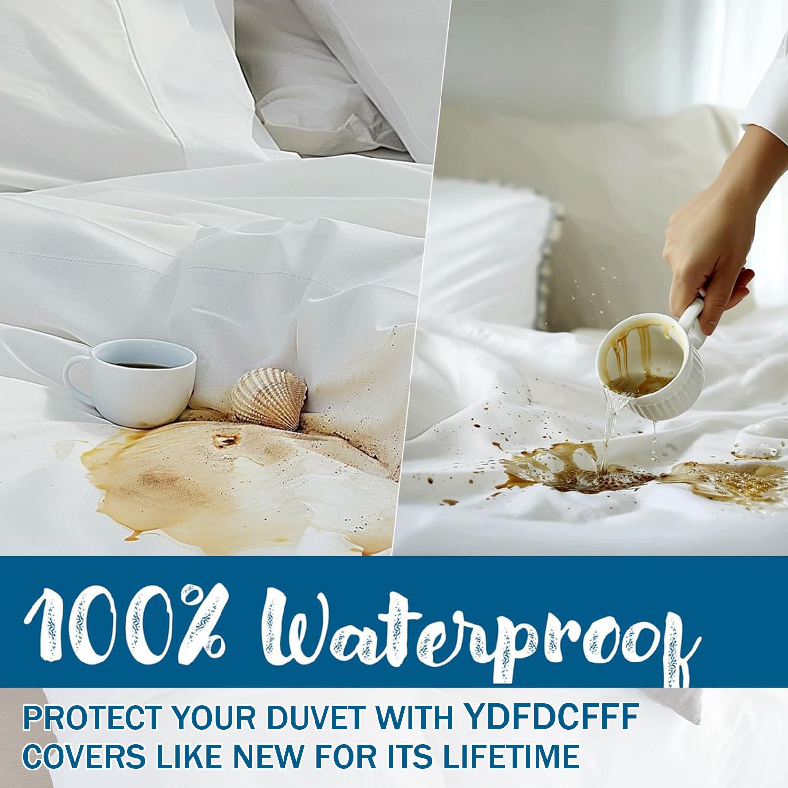Waterproof Duvet Cover, Washable&Reusable Cotton Knitted Fabric Incontinence Duvet Protector with Zipper with Corner Ties for Kids, Elder, Pets, Dog, Cat (White,King)
