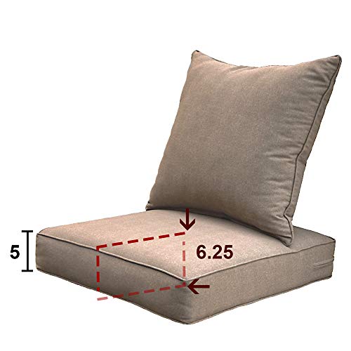 SewKer Outdoor/Indoor 24Lx24W Chair Cushion Set, All Weather Spring/Summer Deep Seat Patio Furniture Replacement Cushions Set(Back and seat) - TAN