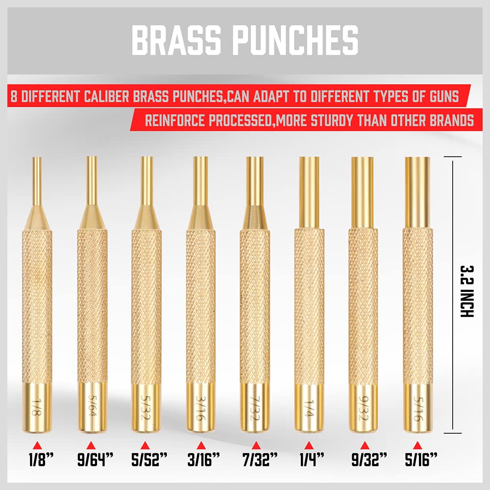 SEDY 22-Pieces Roll Pin Punch Set, Roll Pin Starter Punch, Brass, Steel, Plastic Punches, 4 Heads Hammer & 1 Plastic Tweezers. Red Storage Carring Case provided