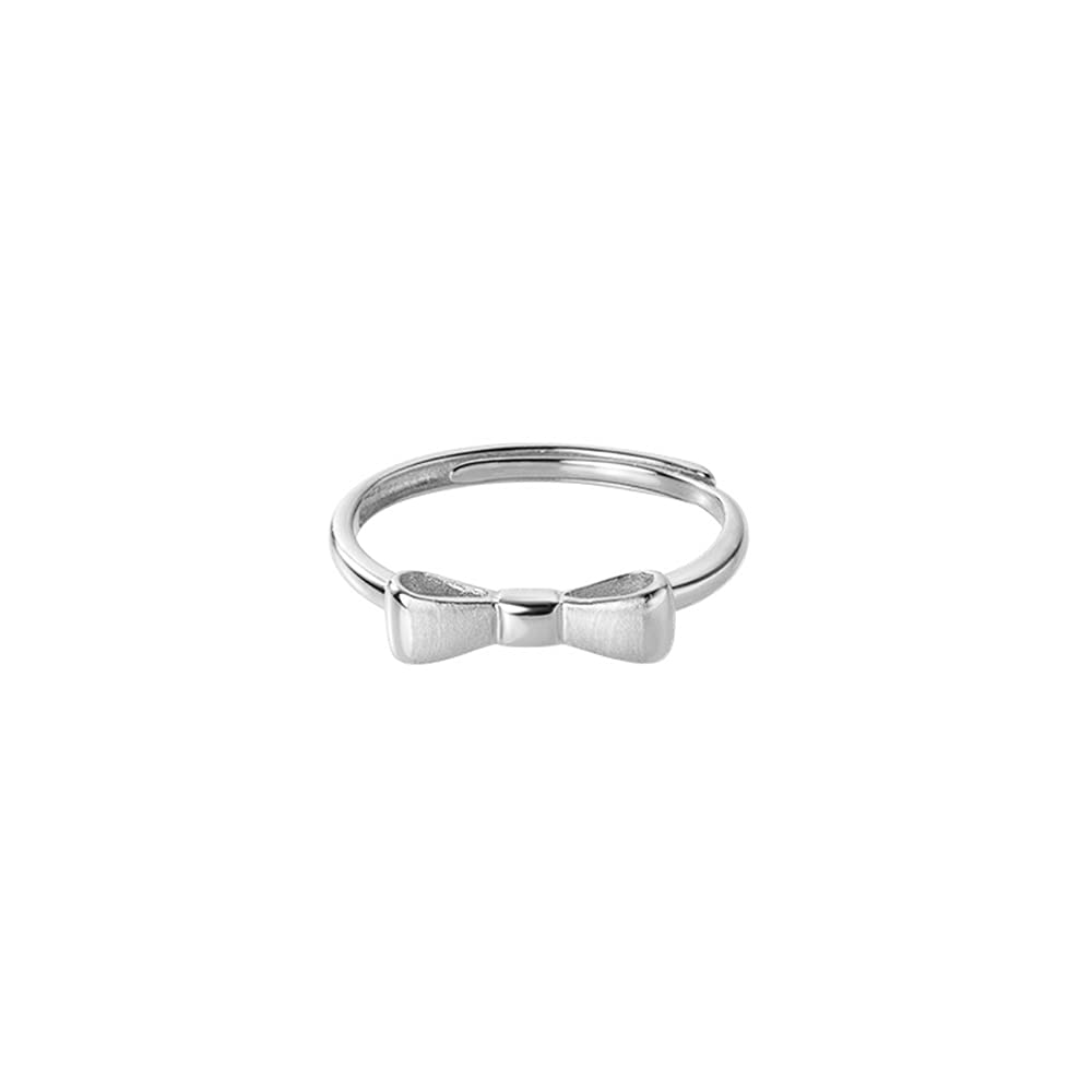 Minimalist Bow Knot Open Statement Rings 925 Sterling Silver for Women Adjustable Simple Promise Eternity Engagement Ring Tail Finger Band Toe Ring Cute Jewelry