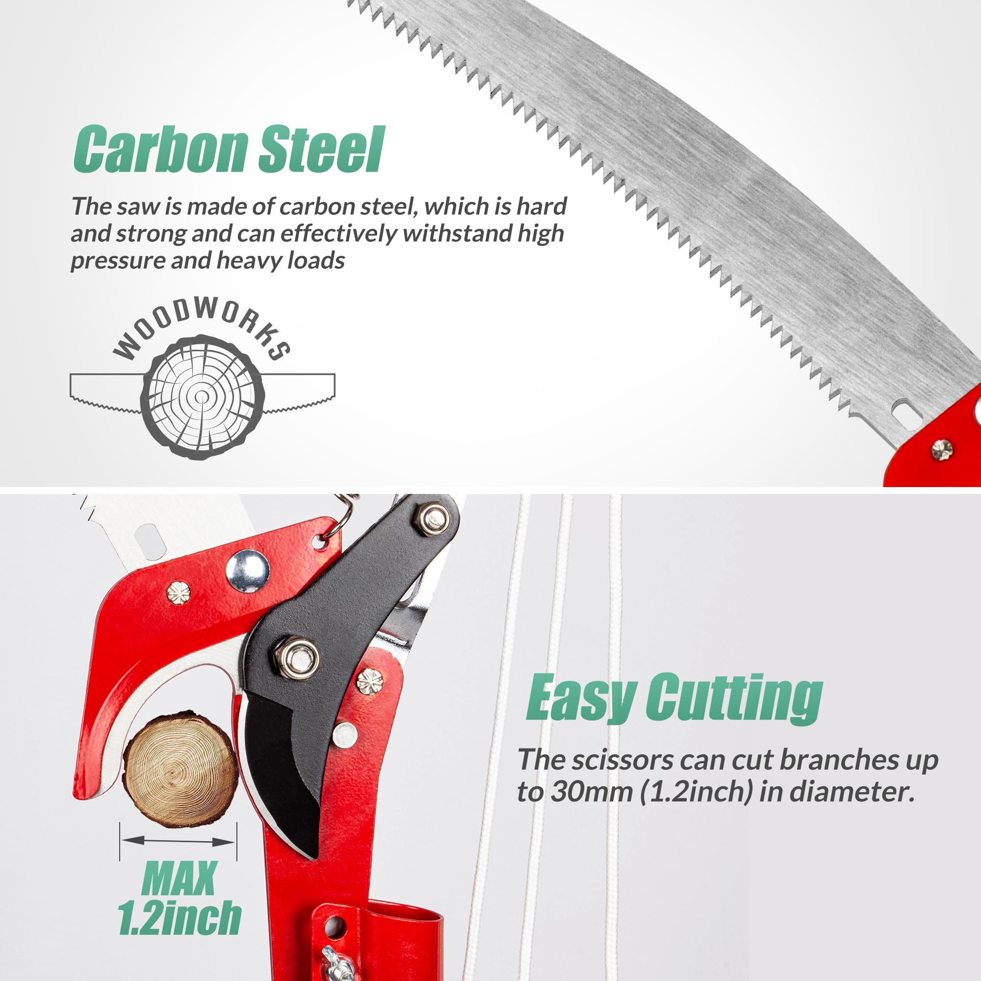 Suchtale 14ft Pole Saw, Manual Tree Pruner with Sharp Steel Blade, Trimmer with Scissors and High Strength Lightweight Handles for Pruning High Branches, Shrubs and Twigs at Forest Yard Garden Patios