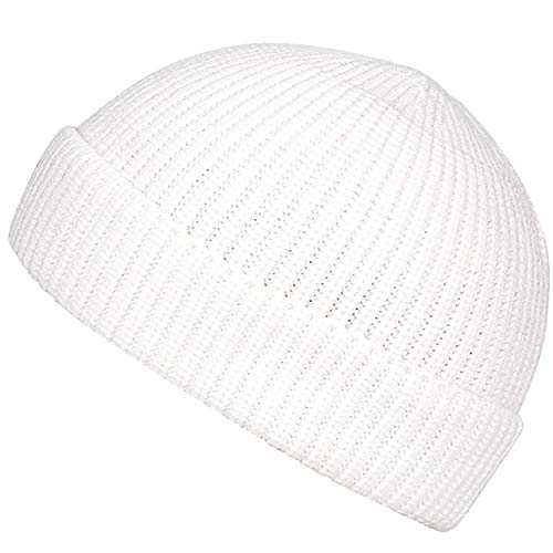 MaxNova Knit Cuff Short Fisherman Beanie Hat for Men Women Winter (2pack white/black)