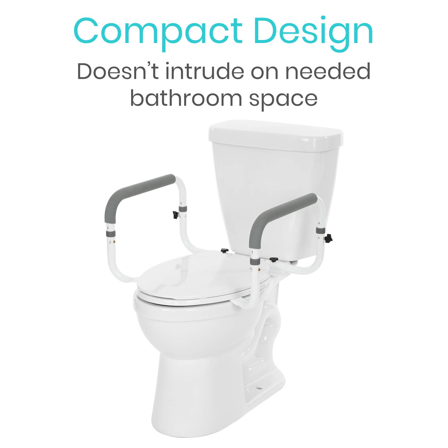 Vive Toilet Safety Rail - Adjustable Grab Bar - Compact Support Frame with Handrail for Bathroom Toilet Seat - Easy Installation for Handicap Senior Bariatrics, Elderly Balance - Padded Hand Armrest