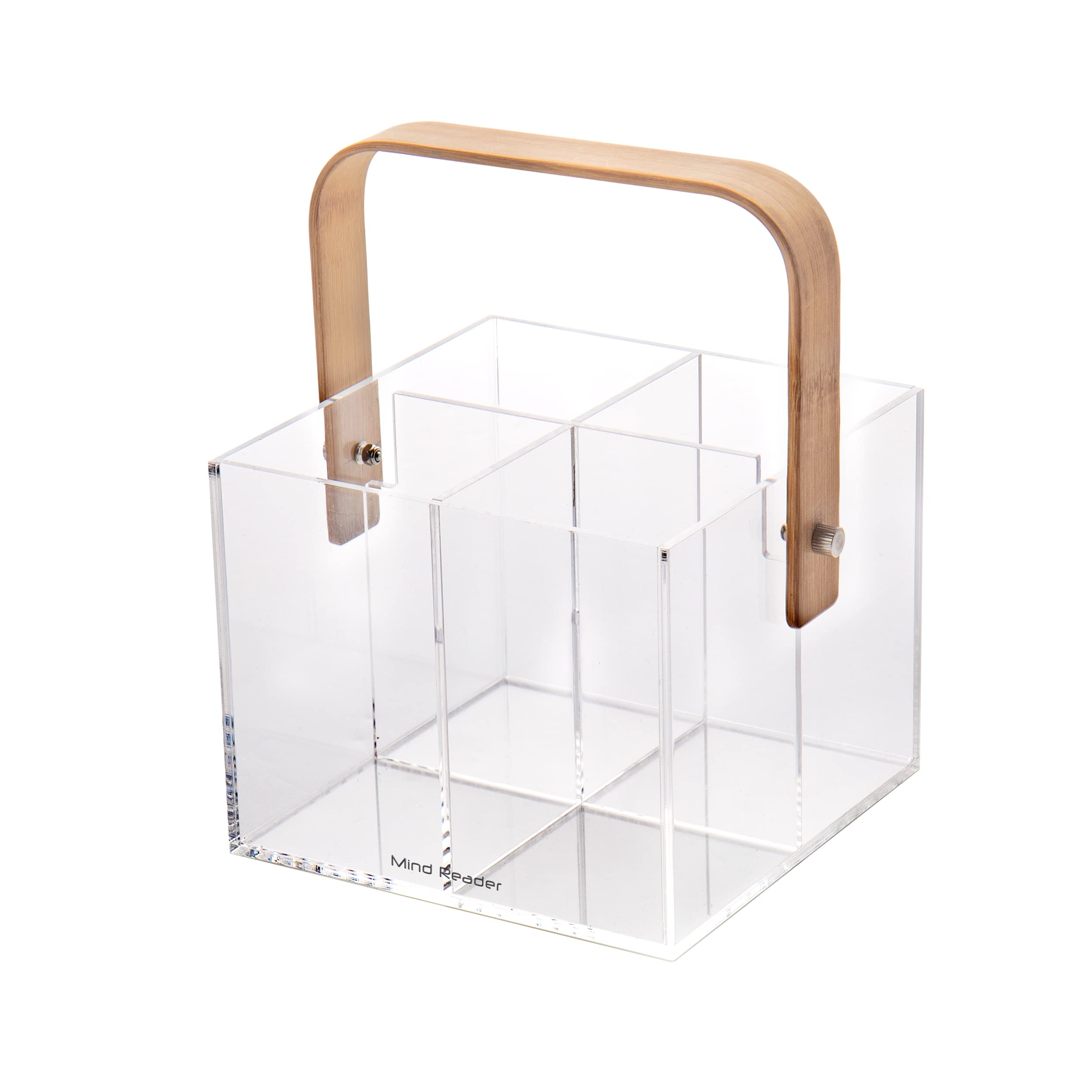 Mind Reader Utensil Holder, Silverware Organizer, Cutlery, Caddy, Rayon from Bamboo and Acrylic, 5.5" L x 5.5" W x 7.5" H, Brown