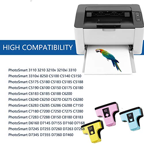 VIVIDRAW 7 Pack HP 02 Compatible Ink cartridges Replacement for HP Photosmart C5180 C7280 C6280 C6180 D7360 D7460 8250 C7200 Printer
