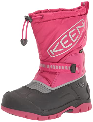 KEEN Snow Troll Insulated Waterproof Pull On Winter Boots, Fuchsia Purple/Silver, 2 US Unisex Big Kid