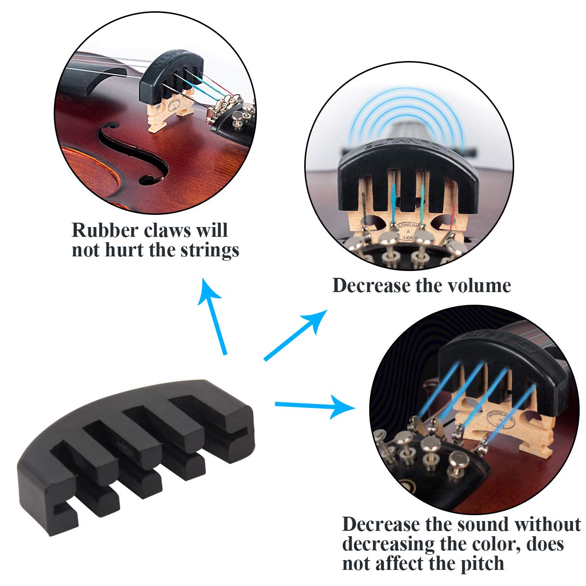 Leadrise Violin Shoulder Rest for 4/4-3/4 size, with Collapsible and Height Adjustable Feet Comfortable Foam Pad Including A Practice Mute and Violin Rosin - Black