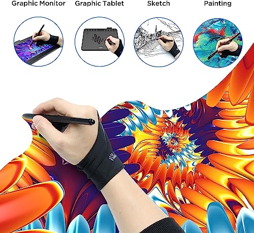 UGEE 2 Pack Artist Glove,Drawing Tablet Universal Sizes Glove,Computer Graphic Tablet Golve with Two Finger for Right Hand or Left Hand,Draw,Sketch