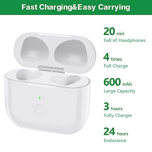 Wireless Charging Case Replacement - Compatible with AirPod 3, Qi-Certified for Air Pods 3rd Gen Charger Cases, Support Bluetooth Pairing Sync Button, 600 Mah Built-in Battery, Without Earbuds, White