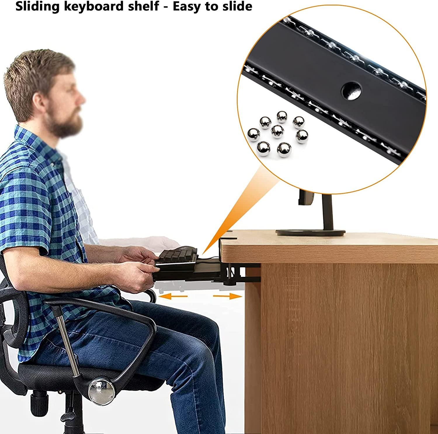 Keyboard Tray Stores Under Desk Sliding Keyboard Shelf Under Desk - Black Wooden Keyboard Tray for Home Office - Clamp-on - Sturdy and Easy to Install, Pull-Out Drawers Platforms