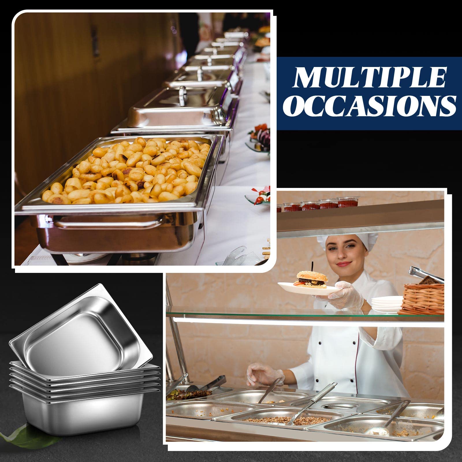 Steam Table Pan Hotel Pans 4 Inch Deep Commercial Stainless Steel Pans Food Catering Pans for Restaurant Buffet Dish Tray (6 Pack, 1/2 Size)