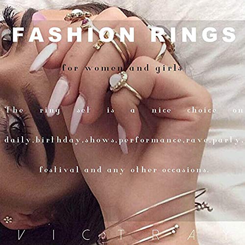 Metisee Boho Serpentine Ring Sets Gold Vintage Carved Joint Knuckle Ring Crystal Stacking Midi Ring for Women (9PCS)