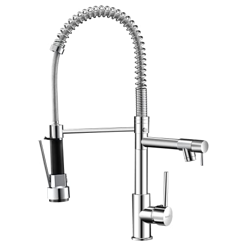Totopia Pull Down Kitchen Faucet, Stainless Steel Kitchen Sink Faucet with Sprayer, 2-spout, Single-Handle Control, High Arc Spring Design, Easy Installation,Brushed Nickel
