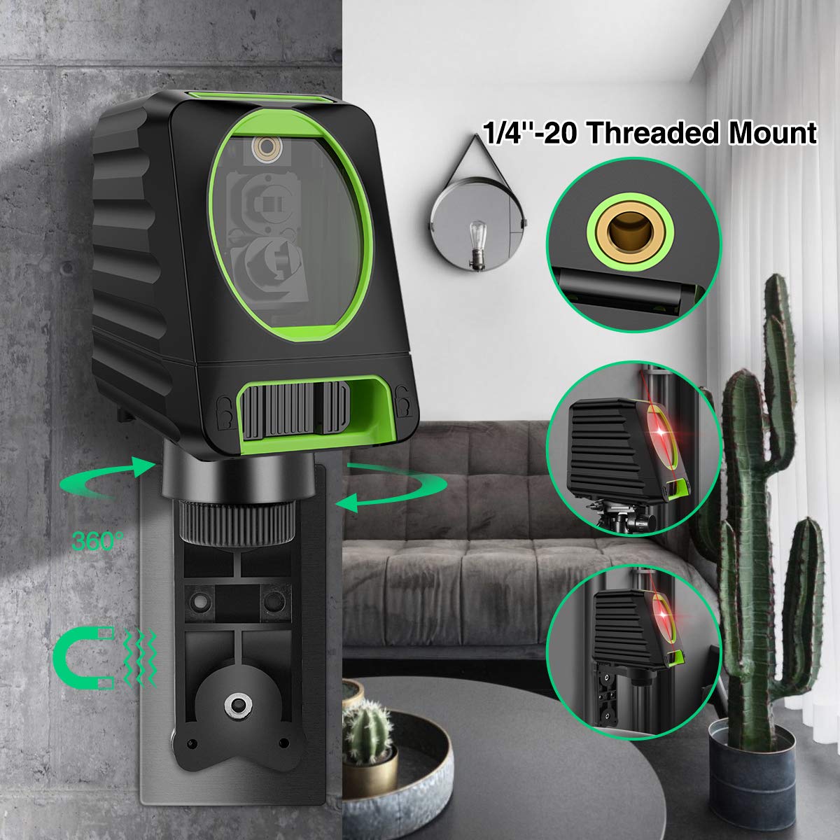 Laser Level, Huepar Box-1R 150 feet Red Cross Line Laser leveler, Self Leveling 150° Vertical Selectable Laser Lines with Pulse Mode, 360°Magnetic Base and Battery Included