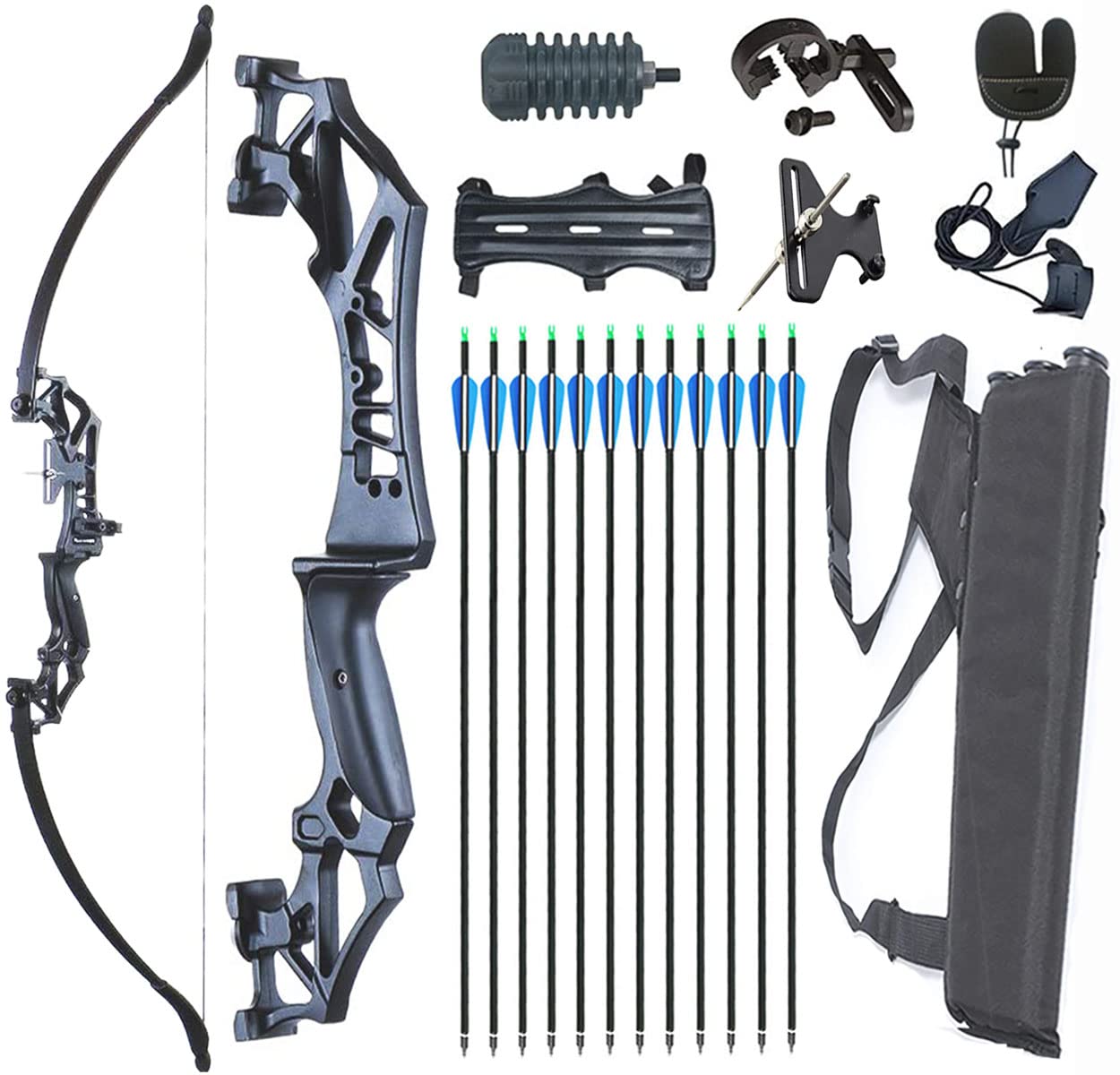 Monleap Archery 56" Takedown Recurve Bow and Arrows Set for Adults Metal Riser Longbow Kit Right Hand Straight Bow for Beginner Hunting Shooting Practice 30lb 40lb (30 pounds)