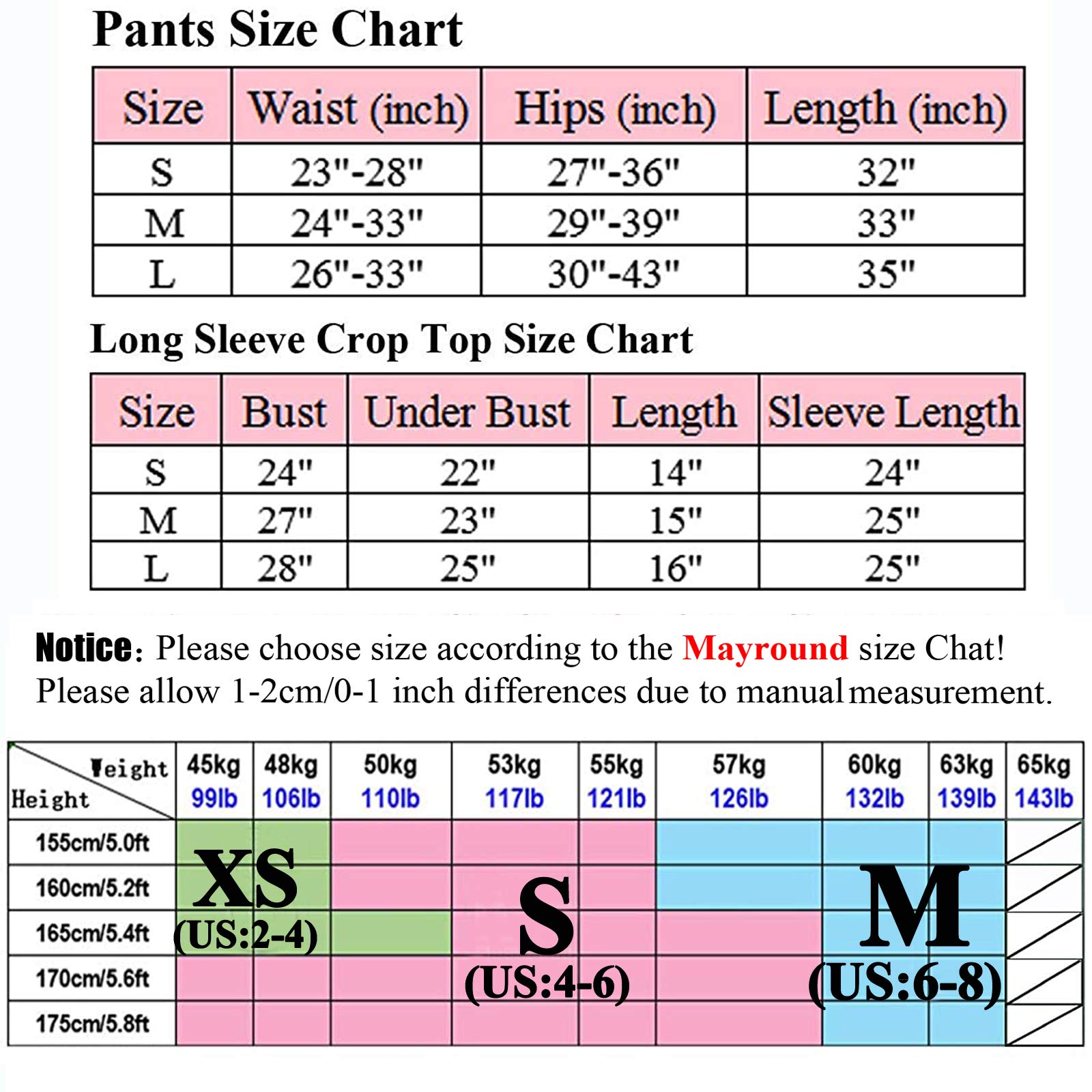MAYROUND Women 2 Pieces Yoga Workout Outfit Ribbed Seamless Leggings and Long Sleeve Crop Top Set Exercise Clothes