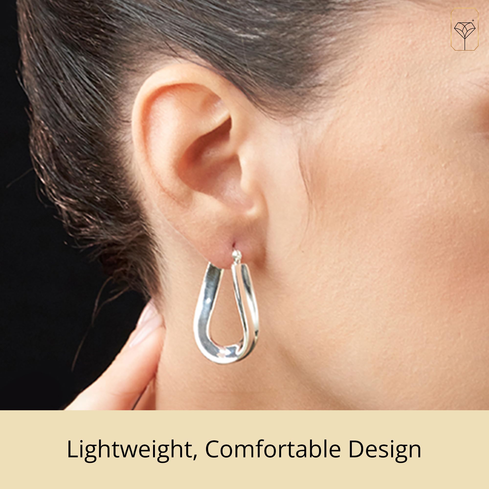 MAX + STONE 925 Sterling Silver Hoop Earrings for Women | Lightweight Hammered Finish Chunky Oval Thick