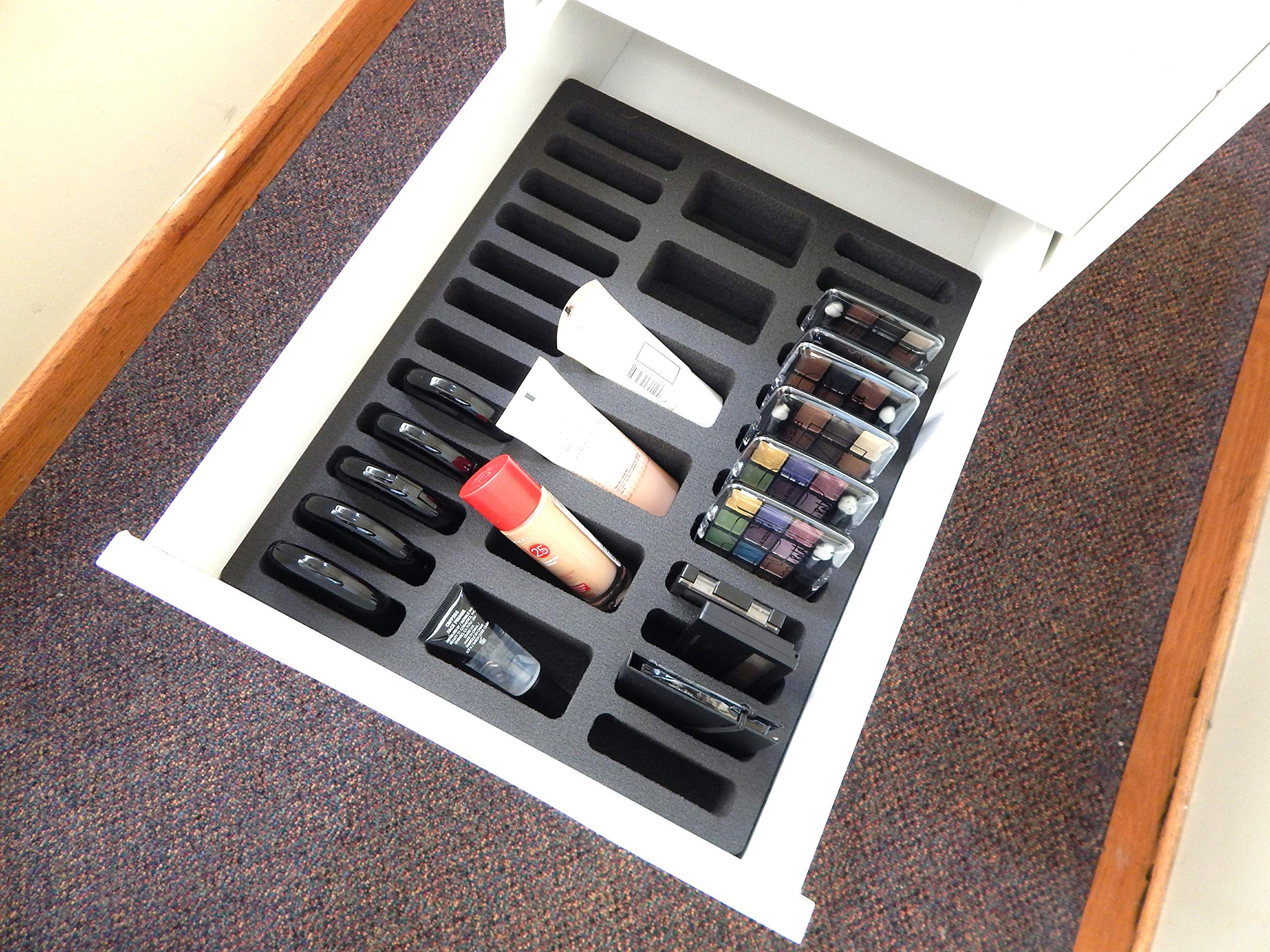 Polar Whale Compact Drawer Organizer Compatible with IKEA Alex Tray Washable Waterproof Insert for Home Bathroom Bedroom Office 11.5 x 14.5 x 2 Inches 30 Compartments Black