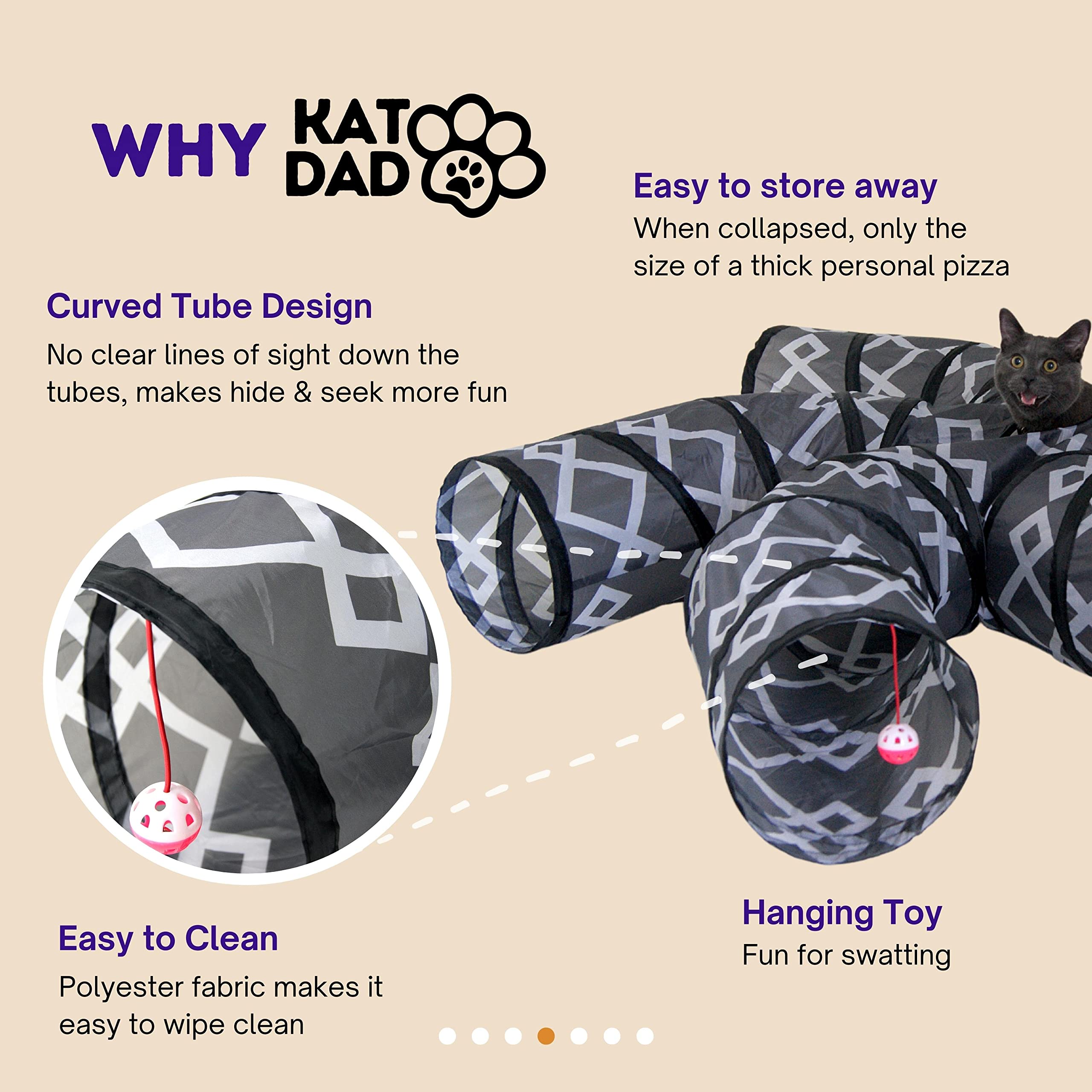 Katdad 5-Way Cat Tunnel with Bag - Fun Cat Toys - Dog Tunnel, Rabbit Tunnel or Ferret Tunnel - Mid-Century Design