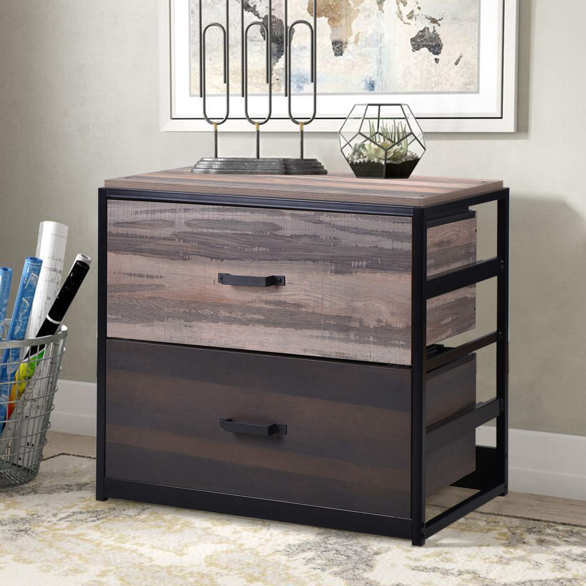 Lateral File Cabinet 2-Drawer Wood Filing Storage&Printer Stand for Home Office, Sturable Solo LC (Walnut)