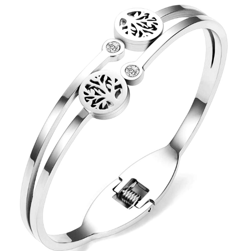 Jude Jewelers Stainless Steel Rose Gold Tree of Life Bangle Bracelet (Silver)