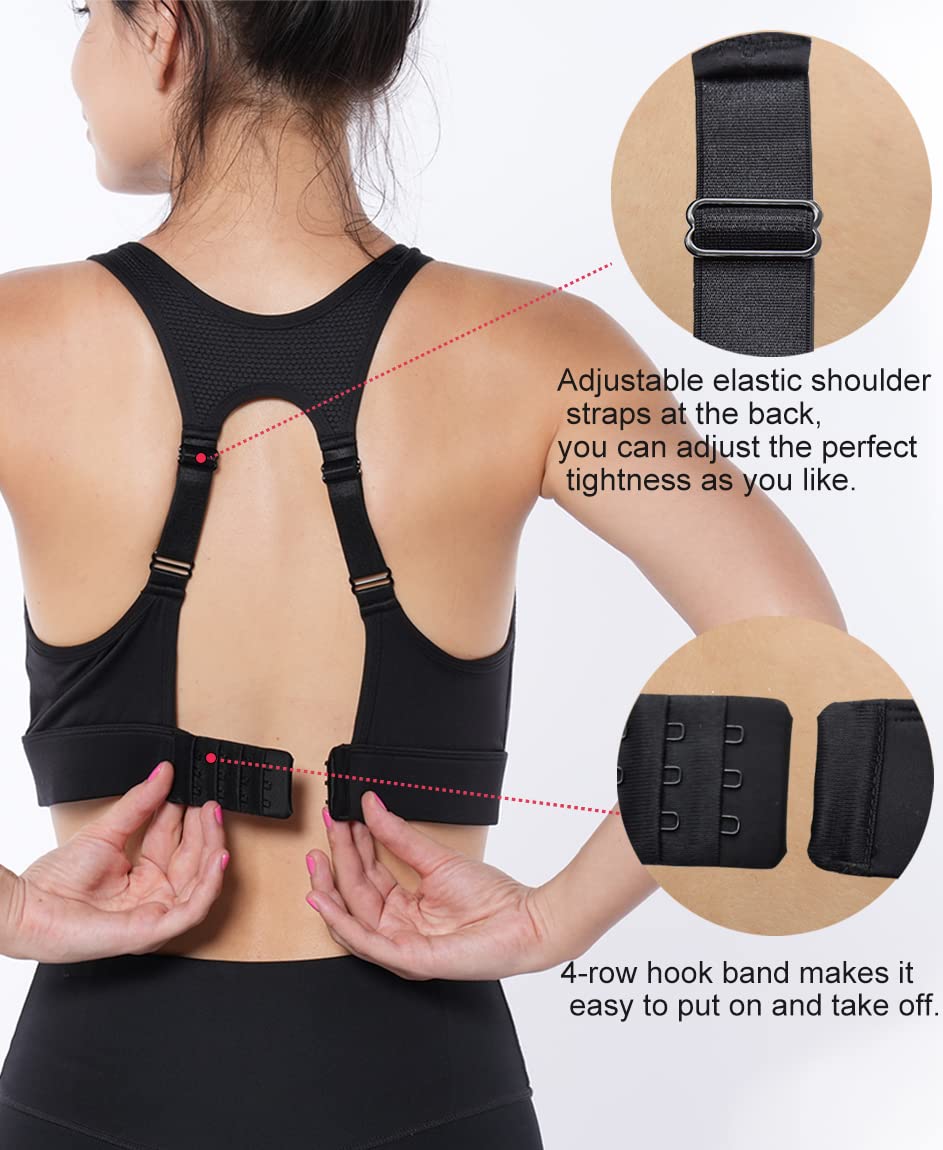 MONICE High Impact Sports Bras for Women Plus Size Adjustable Black Running Gym Yoga Bra