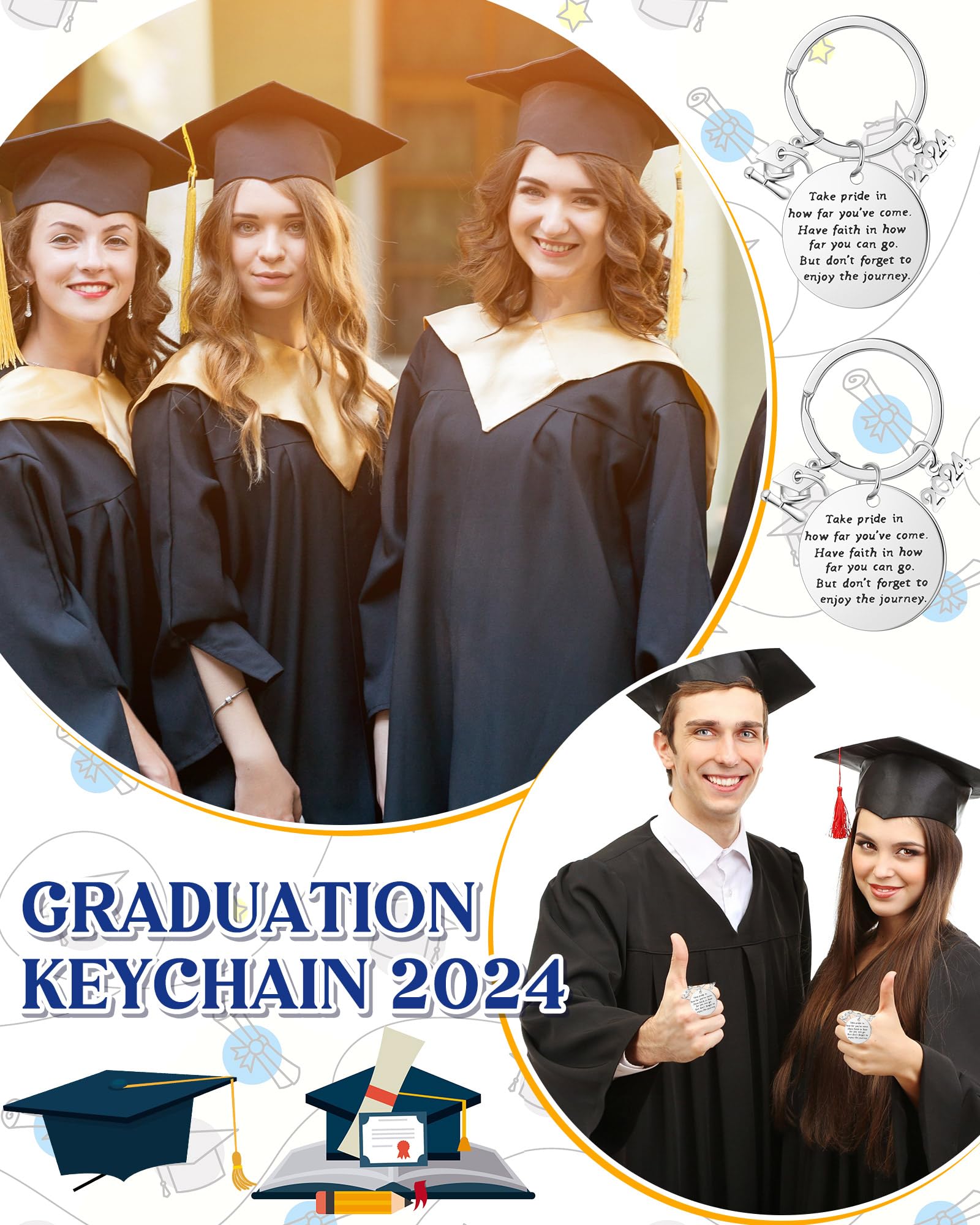 Sasylvia Graduation Keychain 2024 Bulk Inspirational Graduation Gift Keychain 2024 Class Keychains Gifts Motivational(24 Pcs)