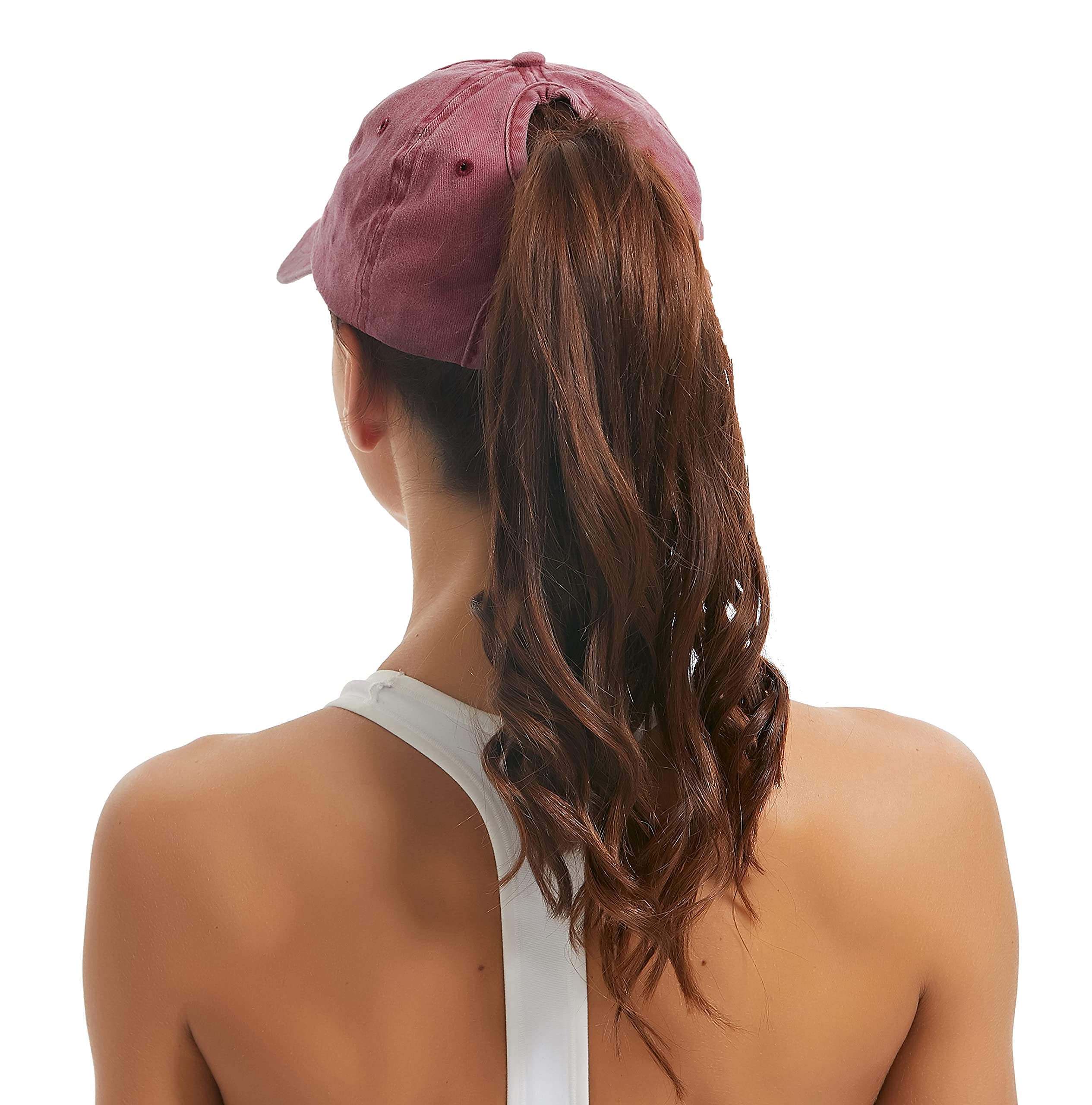 Leotruny Women Washed Cotton High Ponytail Baseball Cap (C21-2pcs Distressed Black+Grey)