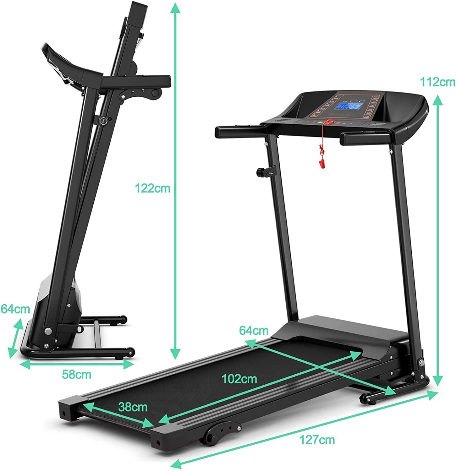 SPORFIT Foldable Treadmill with Incline, Portable Treadmills w/ 3 Adjustable Manual Incline, Heart Rate Sensor&LCD Display, Electric Treadmill, Running Machine for Home&Office, Black