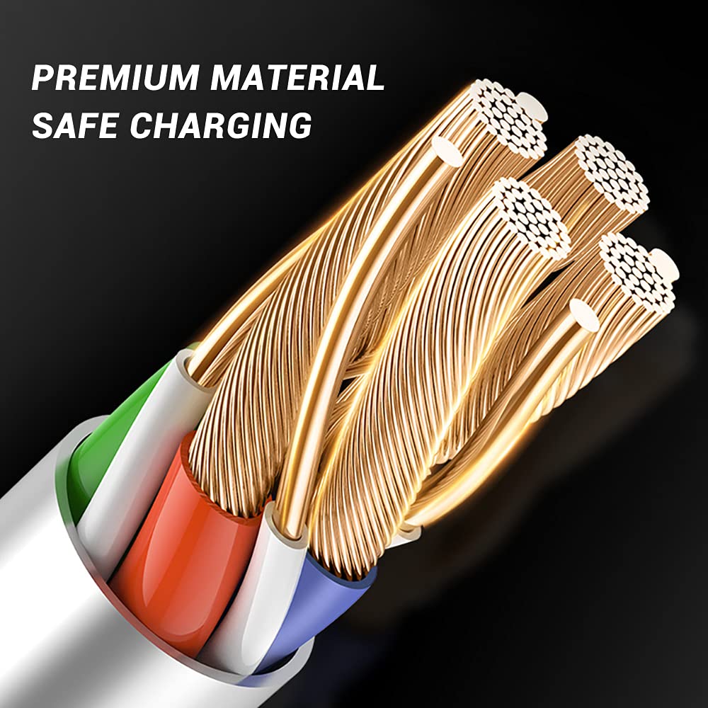 NKV Magnetic Charging Cable (5-Pack 3/3/6/6/10ft), Nylon Braided Magnetic Charger with Led Light, 90° Angle Connector, Nylon-Braided Cords Black