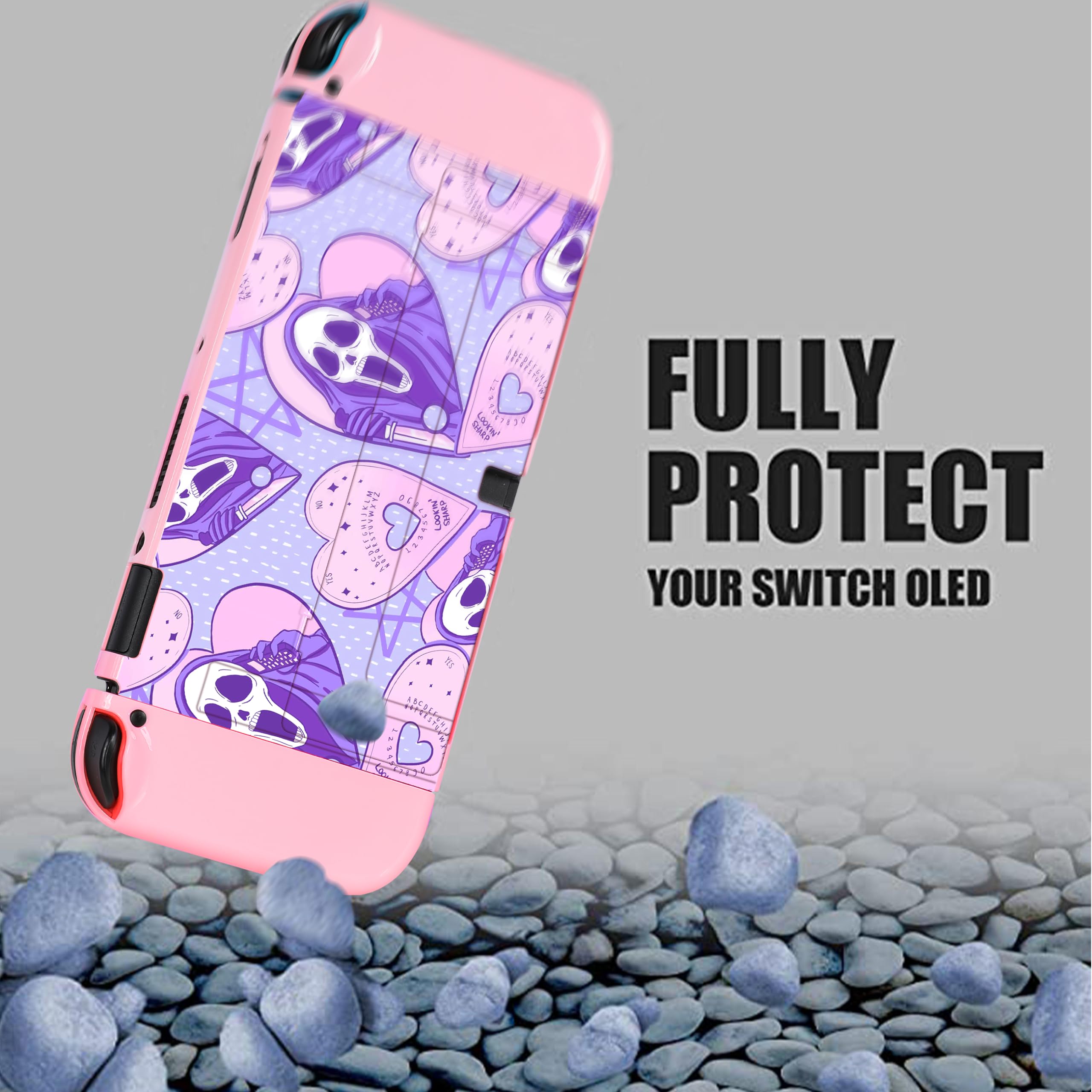 Oqplog Ghost Case for Nintendo Switch OLED 2021 Skeleton Skull Cool Design Character Fashion Scratch Resistant Cases Hard Shell Cover for Girls Kids Boys Men for Switch OLED,Pp