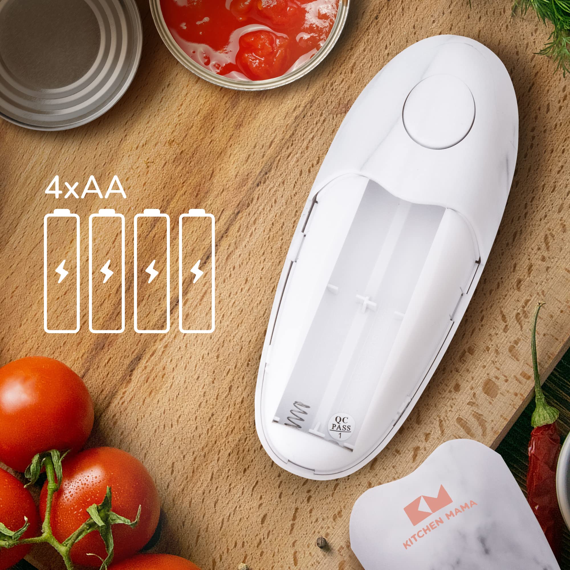 Kitchen Mama Auto 2.0 Electric Can Opener: Refined Blade Opens Almost Any Can - Automatic, Hands Free, Smooth Edge, Food-Safe, Battery Operated, YES YOU CAN (Marble White)