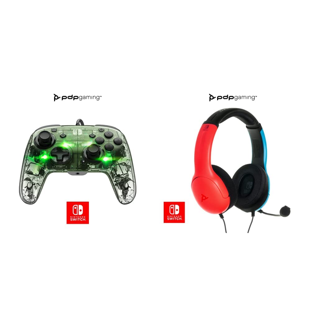 PDP Afterglow Deluxe+ LED Wired Gaming Controller + PDP Gaming LVL40 Airlite Stereo Headset for Nintendo Switch/Lite/OLED Bundle