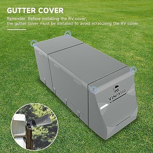 VINPATIO Class C RV Cover Extra Thick 7 Layer Top, Fits 26'-29' RV, Heavy Duty Windproof Class C Cover, Waterproof Anti-UV Camper Cover with RV Accessories 2 Extra Long Straps, Gutter Covers