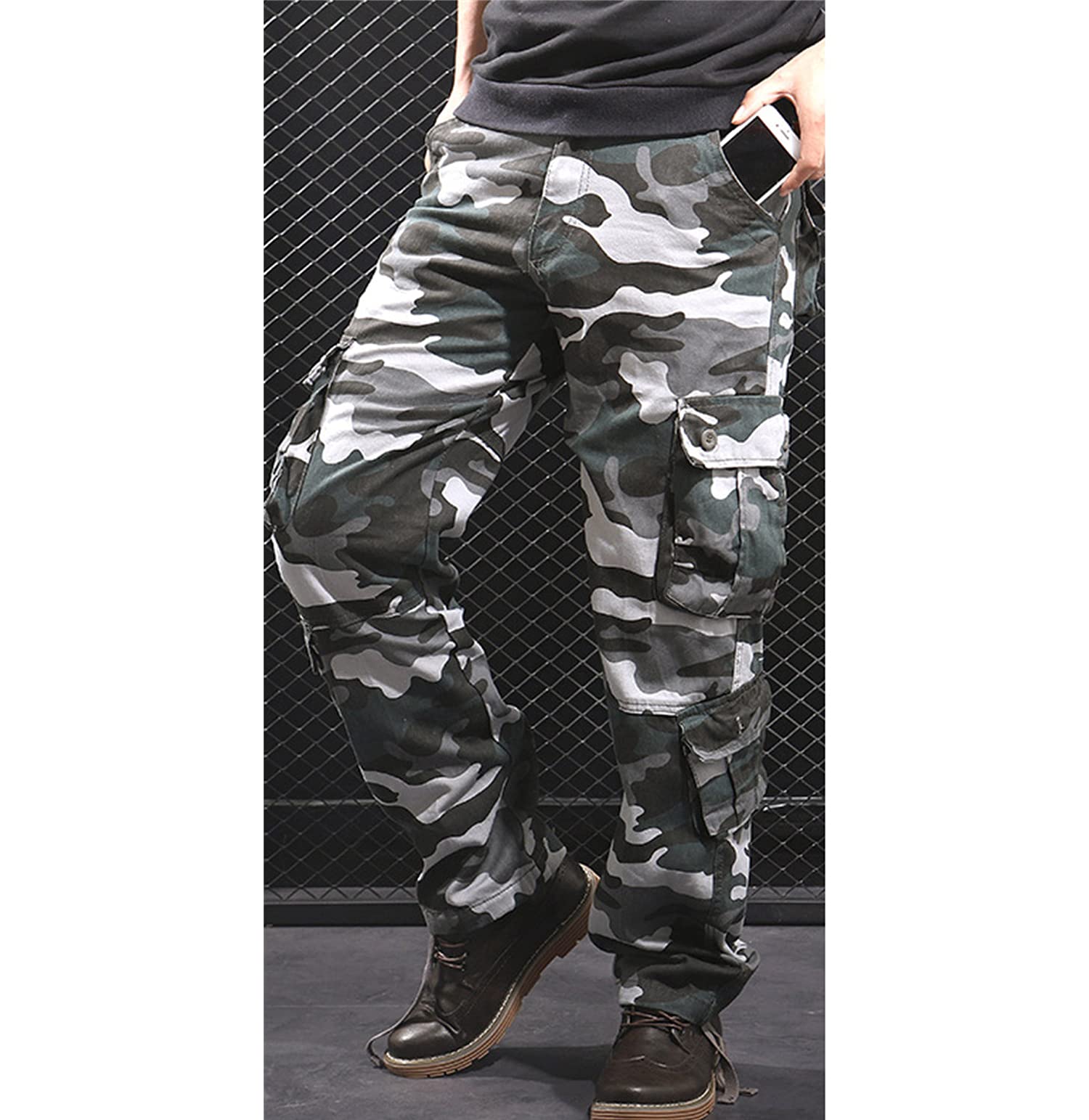 Men's Multi Pocket Military Pants Camo Combat Work Trousers Casual Hiking Pockets Army Slacks (Blue,40)
