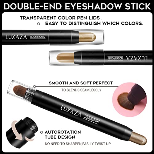LUXAZA 3Pcs Neutral Eyeshadow Stick Set, Shimmer Brown And Metallic Cream Eyeshadow Pen,Long Lasting Waterproof Smoky Eye Makeup…