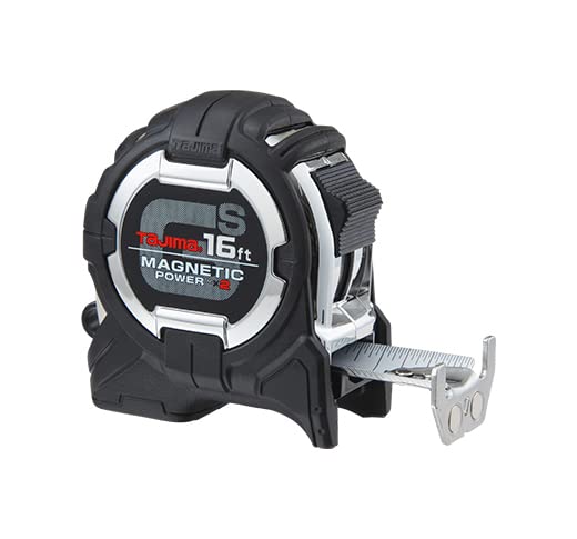 TAJIMA Tape Measure - 16ft x 1in GS-Lock Measuring Tape with Compatible Clip & Dual Magnetic Power - GS-SC16BW