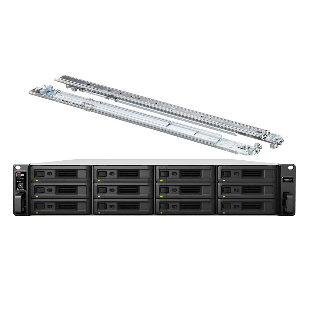 Synology RackStation RS3621xs+ NAS Server with Xeon 2.1GHz CPU, 64GB Memory, 192TB HDD Storage, 2 x 10GbE LAN Ports, DSM Operating System Bundle with Rail kit
