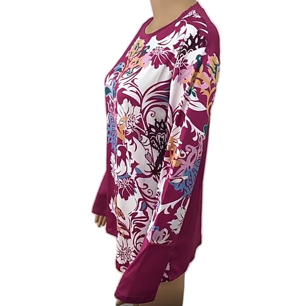 Mayntop Womens Tops Shirt Ethnic Boho Tribal Flower Floral Leaves Pattern Graphic Print Long Sleeve Plus Size Crew Neck Blouse(A Black,L)