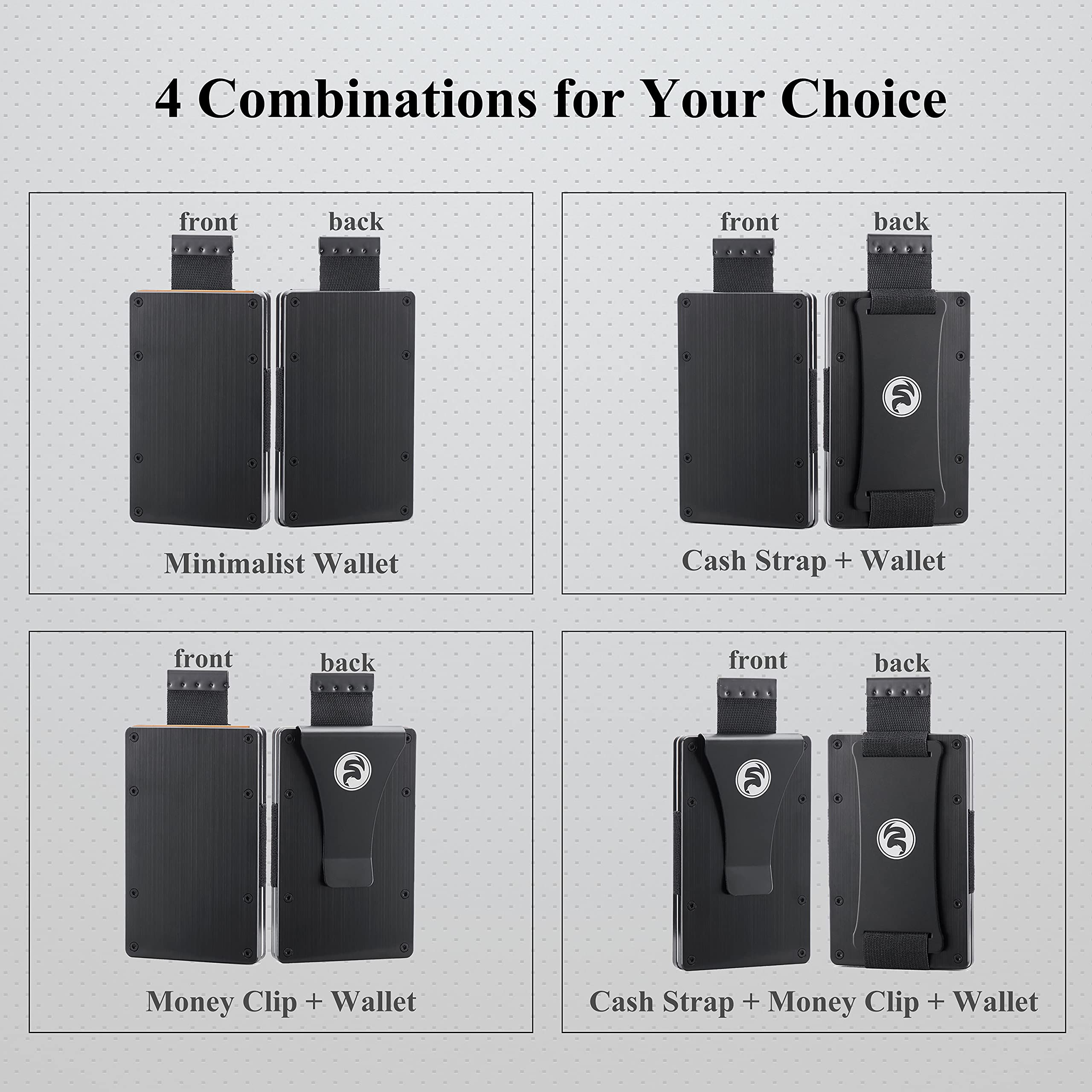 Minimalist Wallet for Men | RFID Blocking Aluminum Metal Wallet with Cash Strap | Front Pocket EDC Wallet | Carbon Fiber Card Holder Money Case | Slim Tactical Pull Wallet