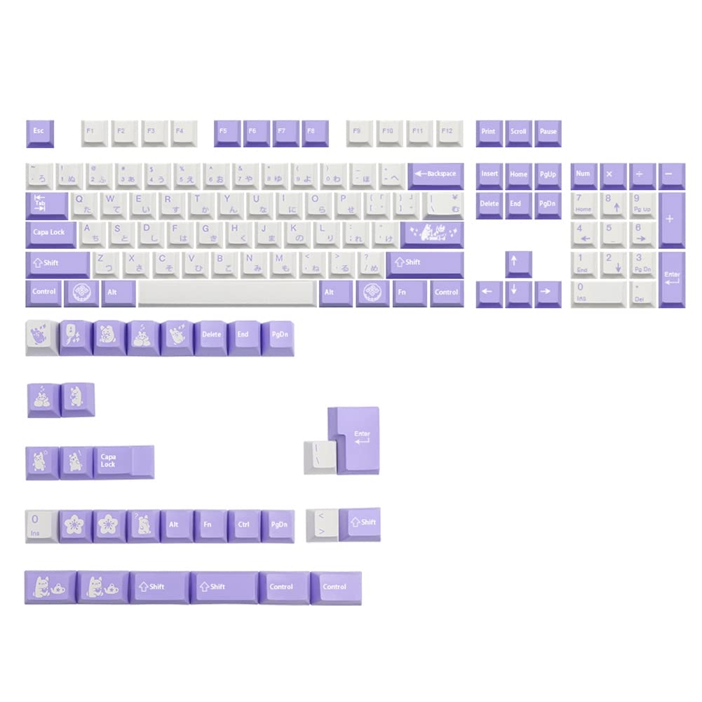 Synpinya 135 Key/Set Tuzi Theme PBT Subbed Keycap for MX Switch FL980 Mechanical Keyboard Keycap Japanese Key Caps, Purple & White (500201193A1)
