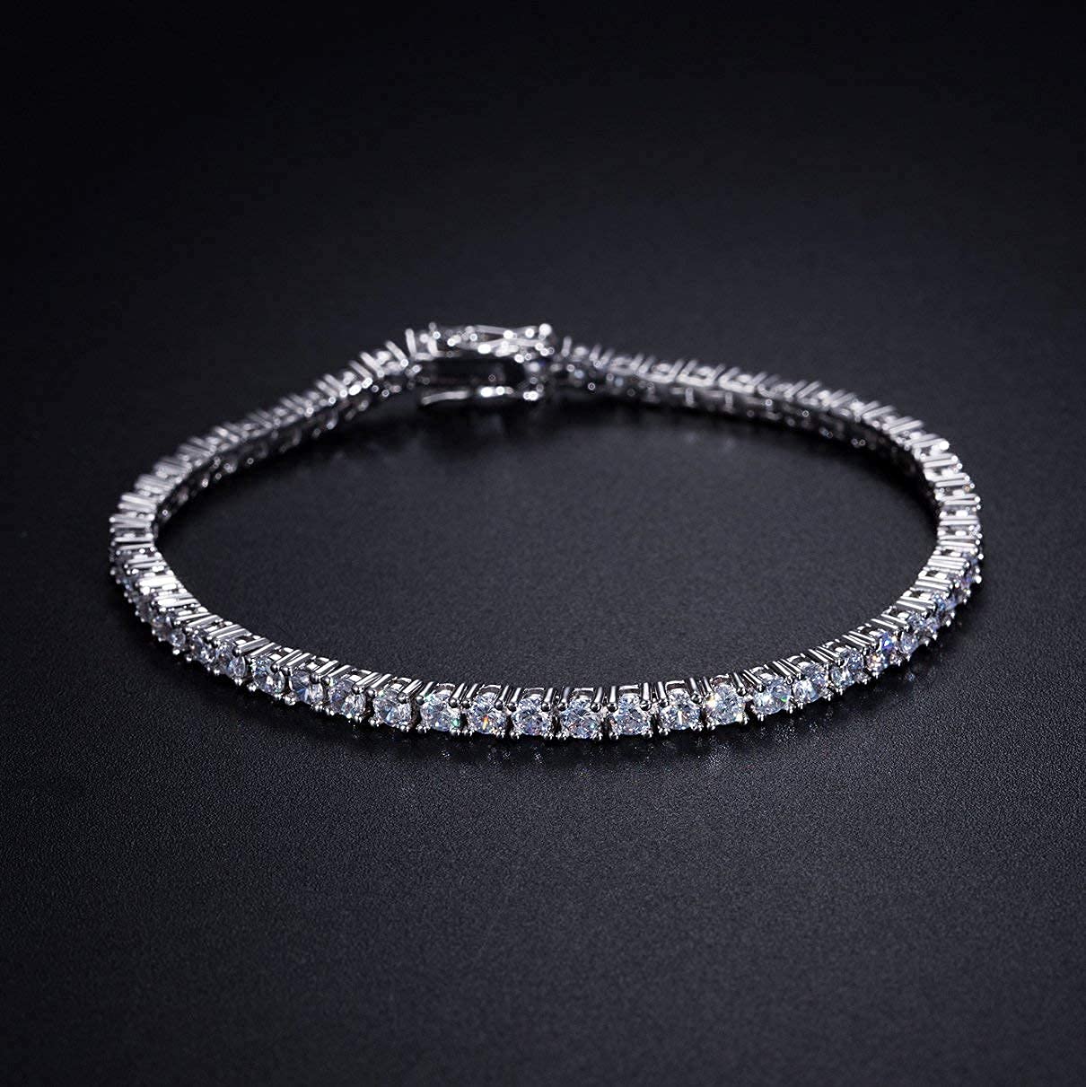 MDFUN Tennis Bracelet for Women and Men 3mm Cubic Zirconia 18K White Gold Plated Size 7.5 inches