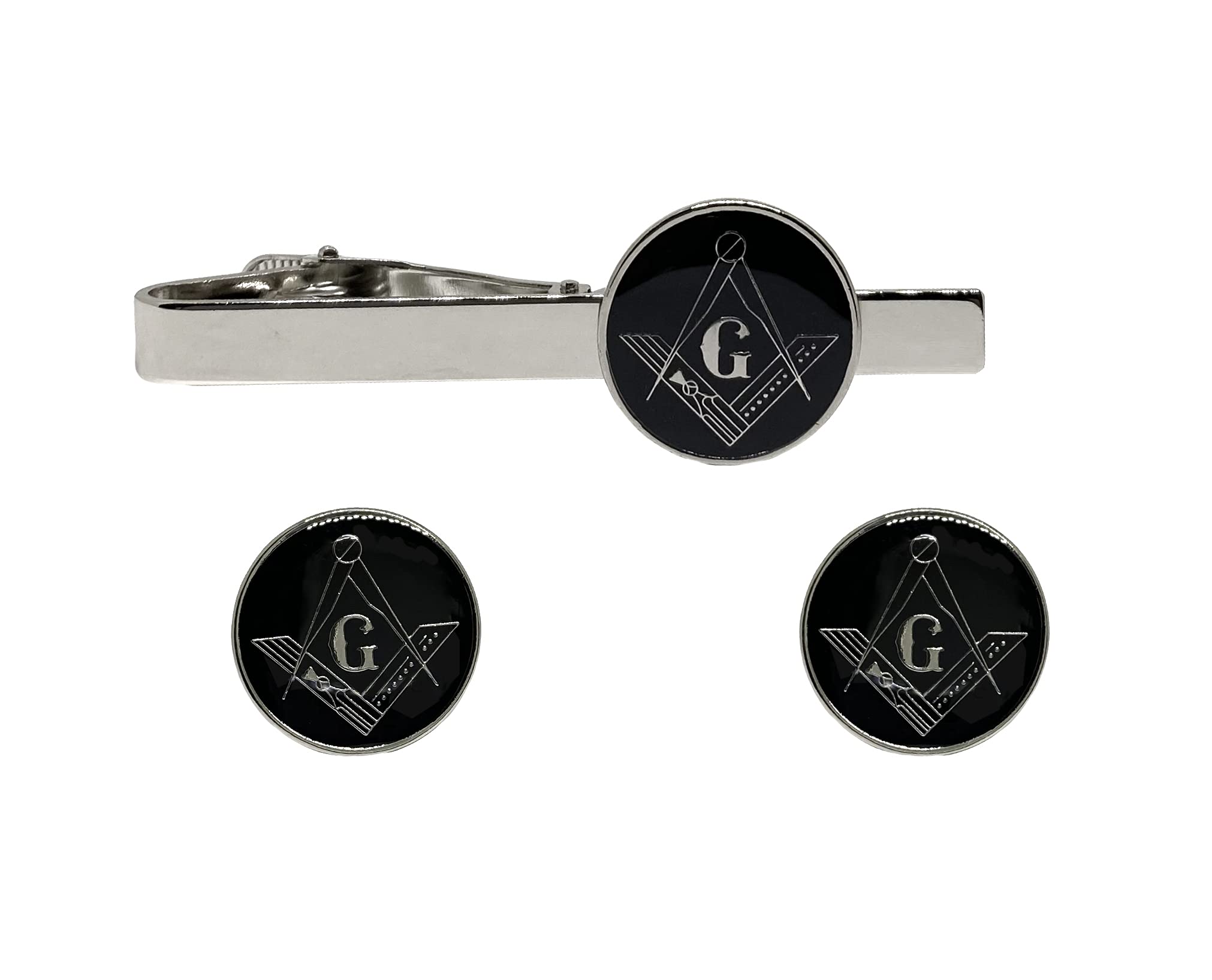 Masonic Freemason Square Compass Tie Clip Cufflinks TieBar Accessory Set